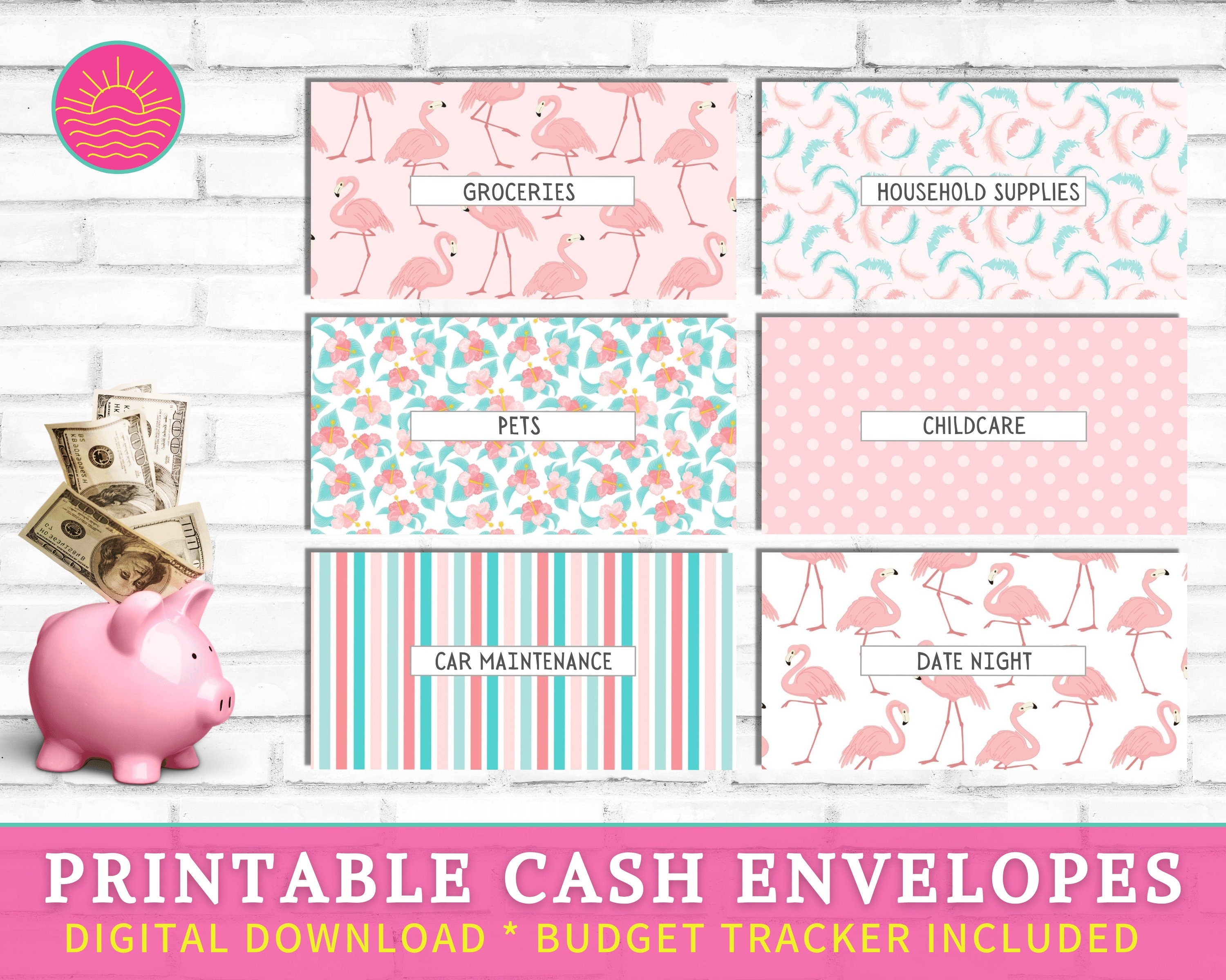 Cash Envelopes Printable Cash Envelope System Pink Flamingo | Etsy