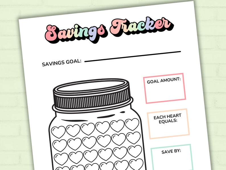 Savings Jar Printable Tracker Sheet, Money Saving Chart, Cute Savings ...