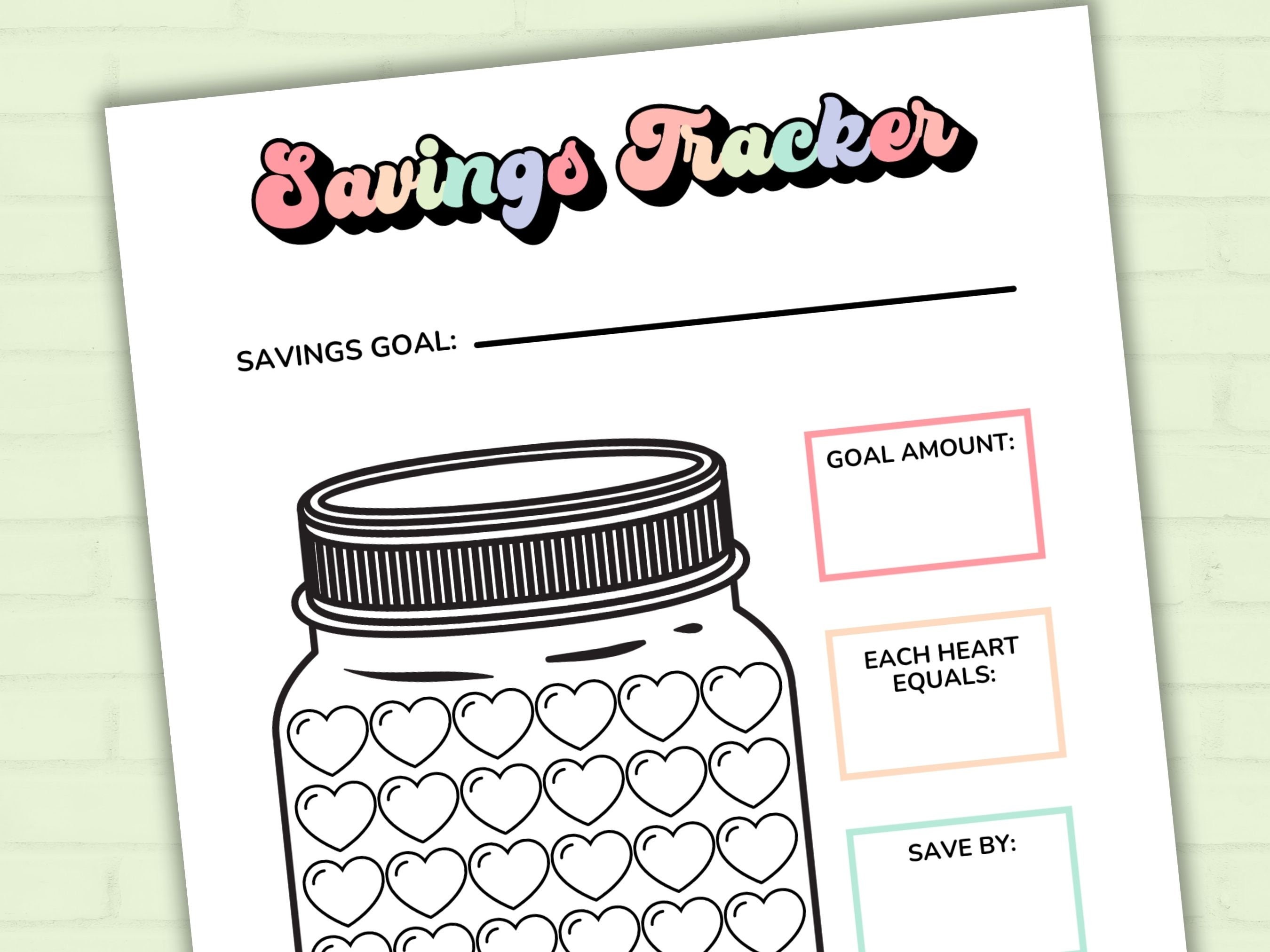 Savings Jar Printable Tracker Sheet, Money Saving Chart, Cute Savings ...