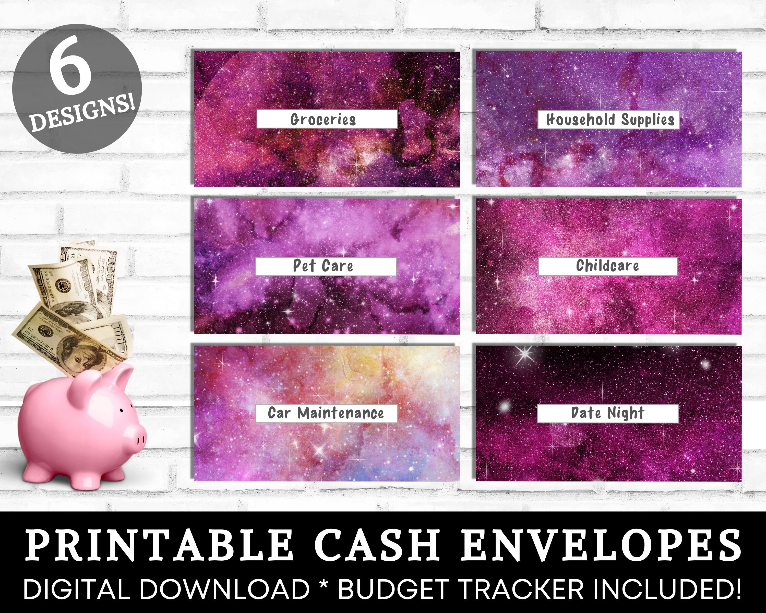 Printable Cash Envelopes, Cash Stuffing, Pretty Merlot Galaxy Money ...