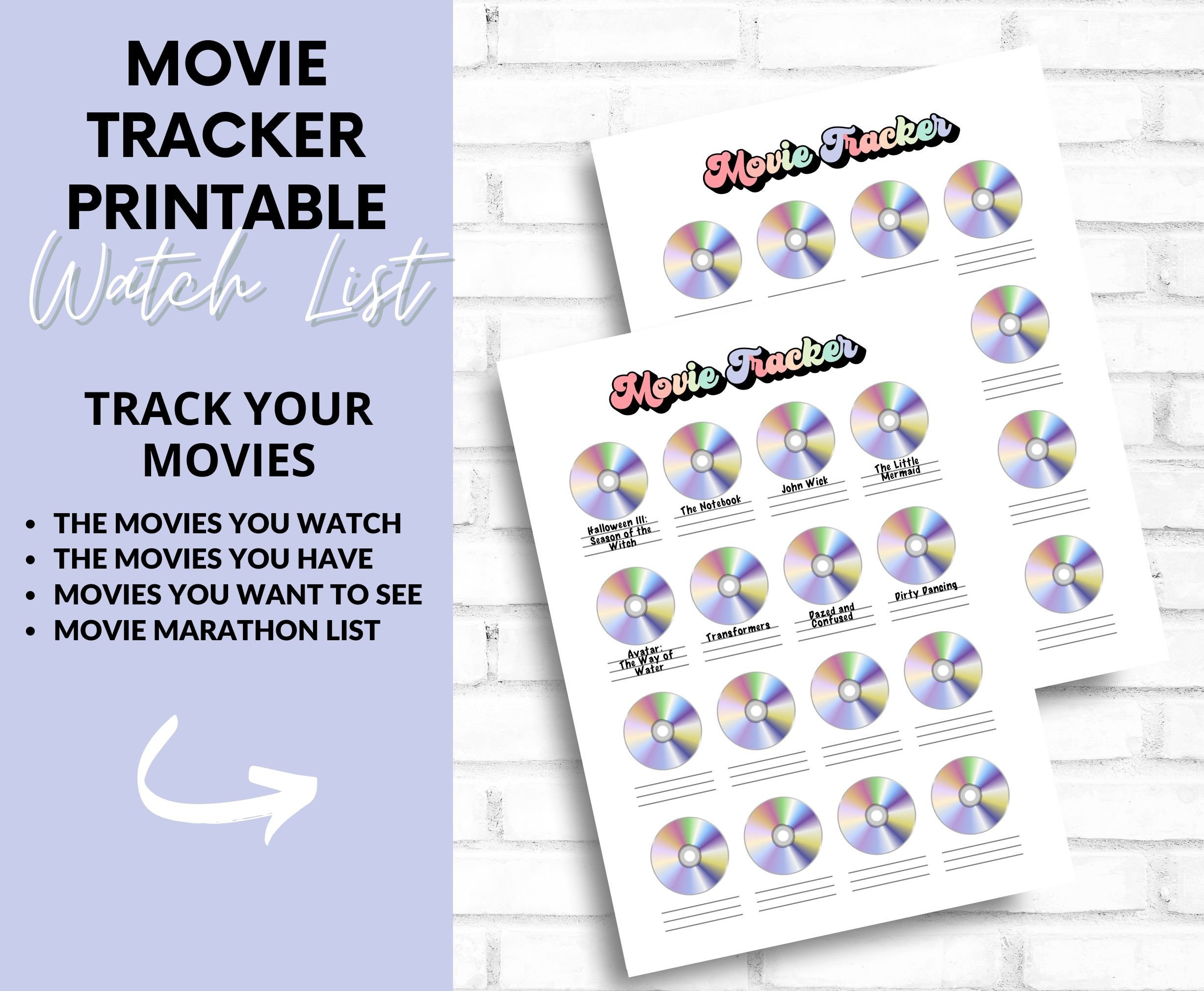Movie Tracker Sheet, Printable Film Watch List, Movie Log, Wish List ...