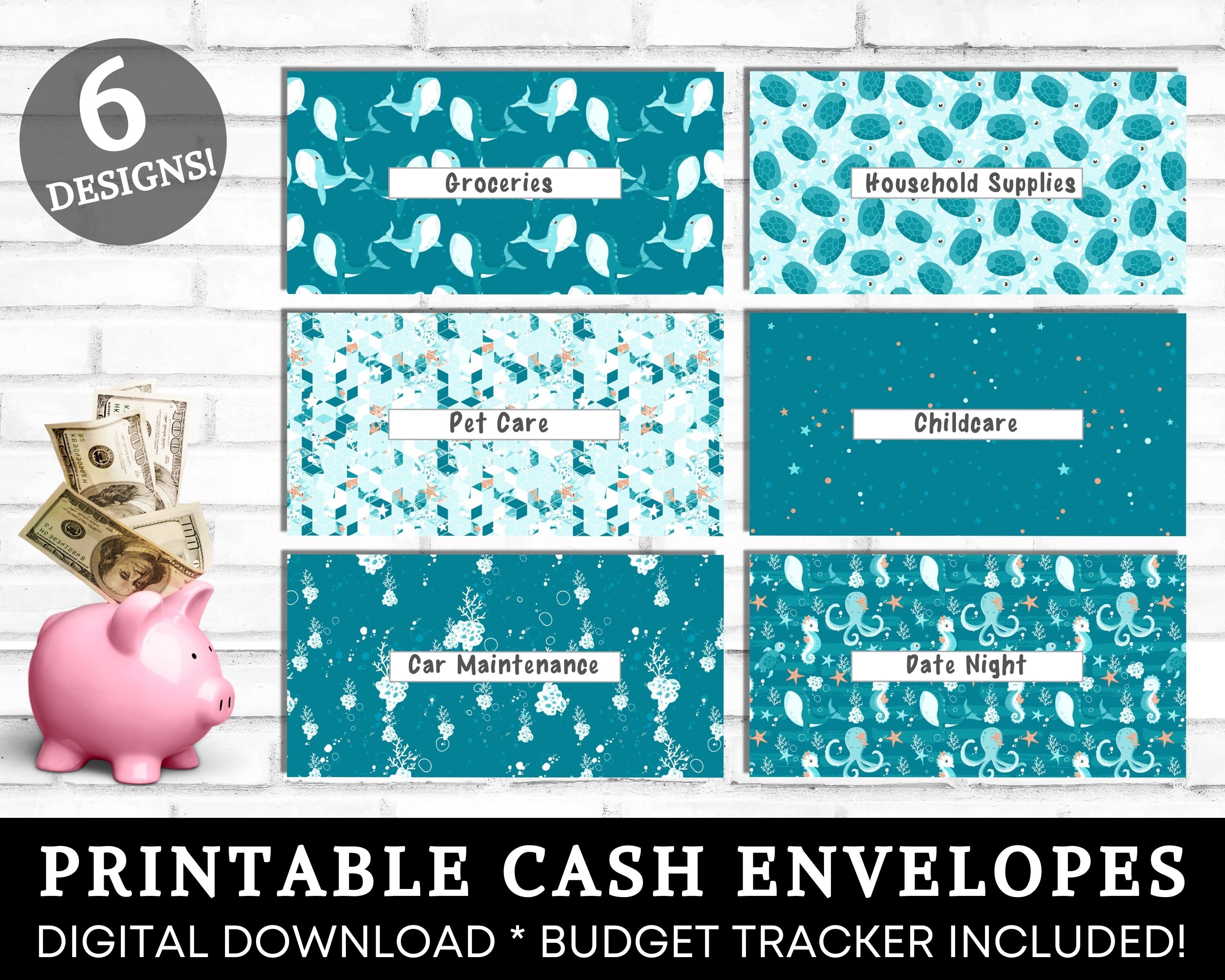 Cash Envelopes Printable, Cash Envelope System, Summer Underwater Sea ...