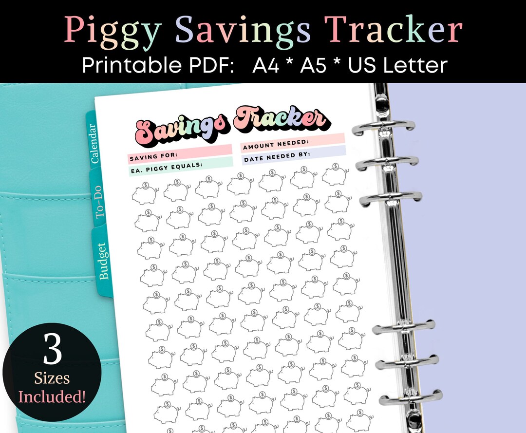 Printable Piggy Bank Tracker Sheet, Money Saving Chart, Cute Savings ...