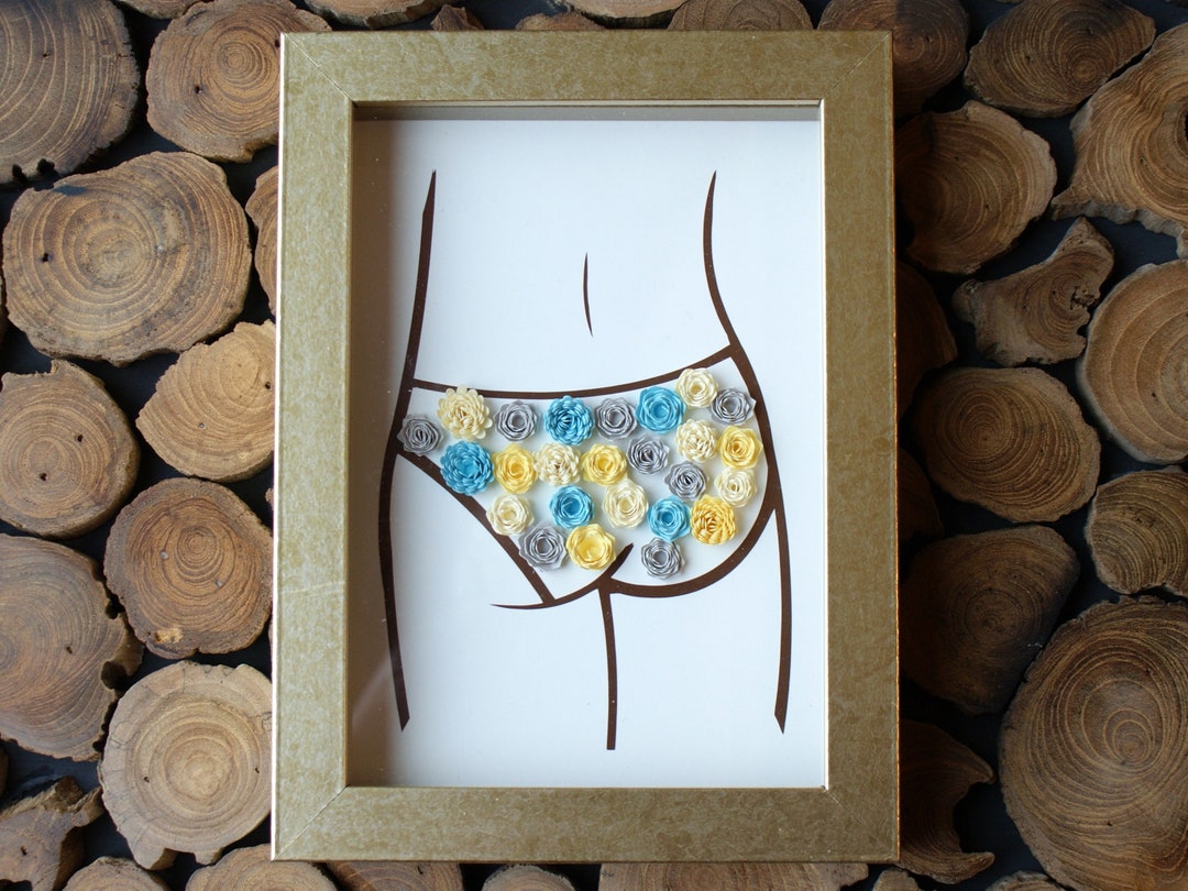 Quilled Flower Butt Art in Gold Shadow Box, Quirky Bathroom Decor - Etsy