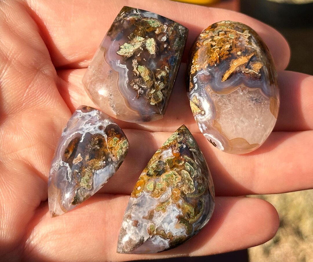 Geode Agate With Beautiful Crystals ,teardrop Agate, Moss Agate Cabocho ...