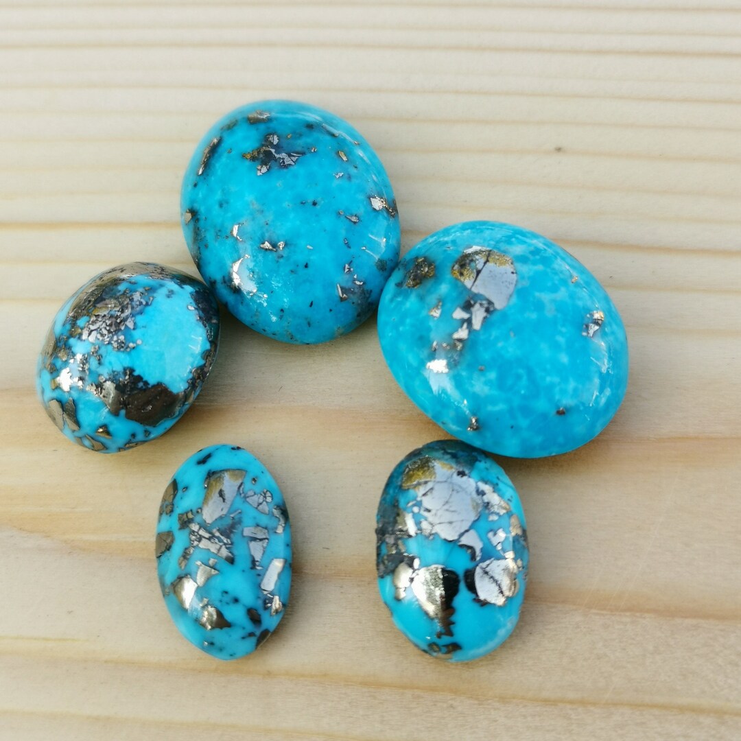 5 Pcs Pyrite Turquoise Cabochon 100% Genuine & Natural for Jewelry ...