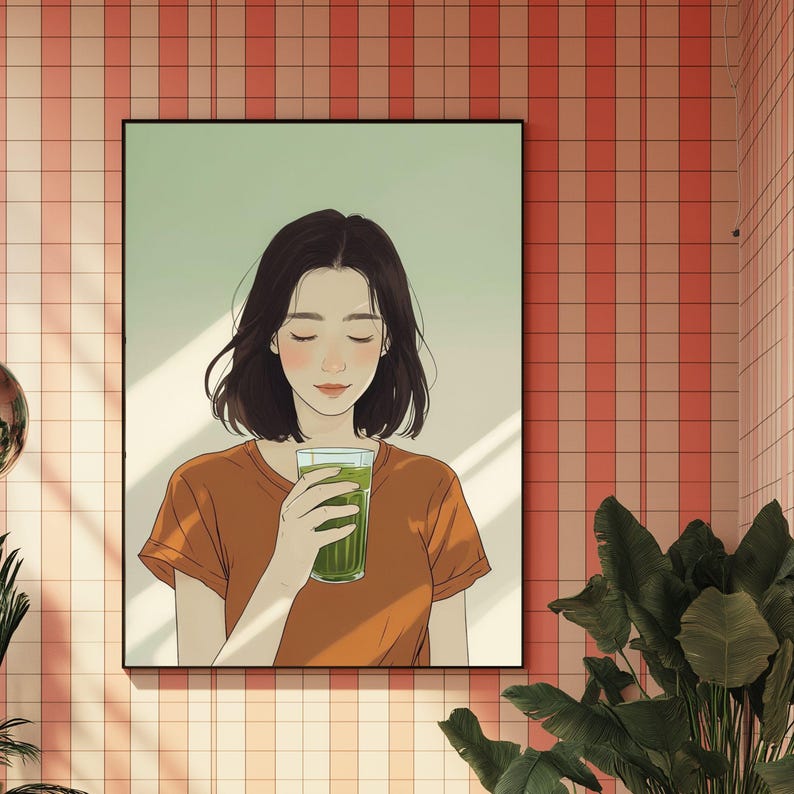 Matcha Girl Art Print – Soft Aesthetic Portrait – Calm Anime-inspired ...