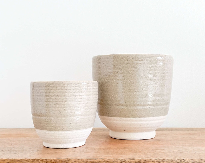 Sophia Ceramic Planters Pots, Earthy Beige Color on Top With Sand Color ...