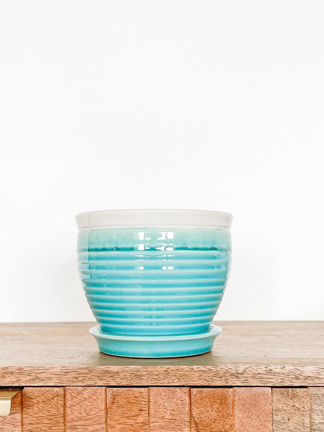 Lia Ceramic Indoor Planters, Glossy Sky Blue Color Plant Pot With ...