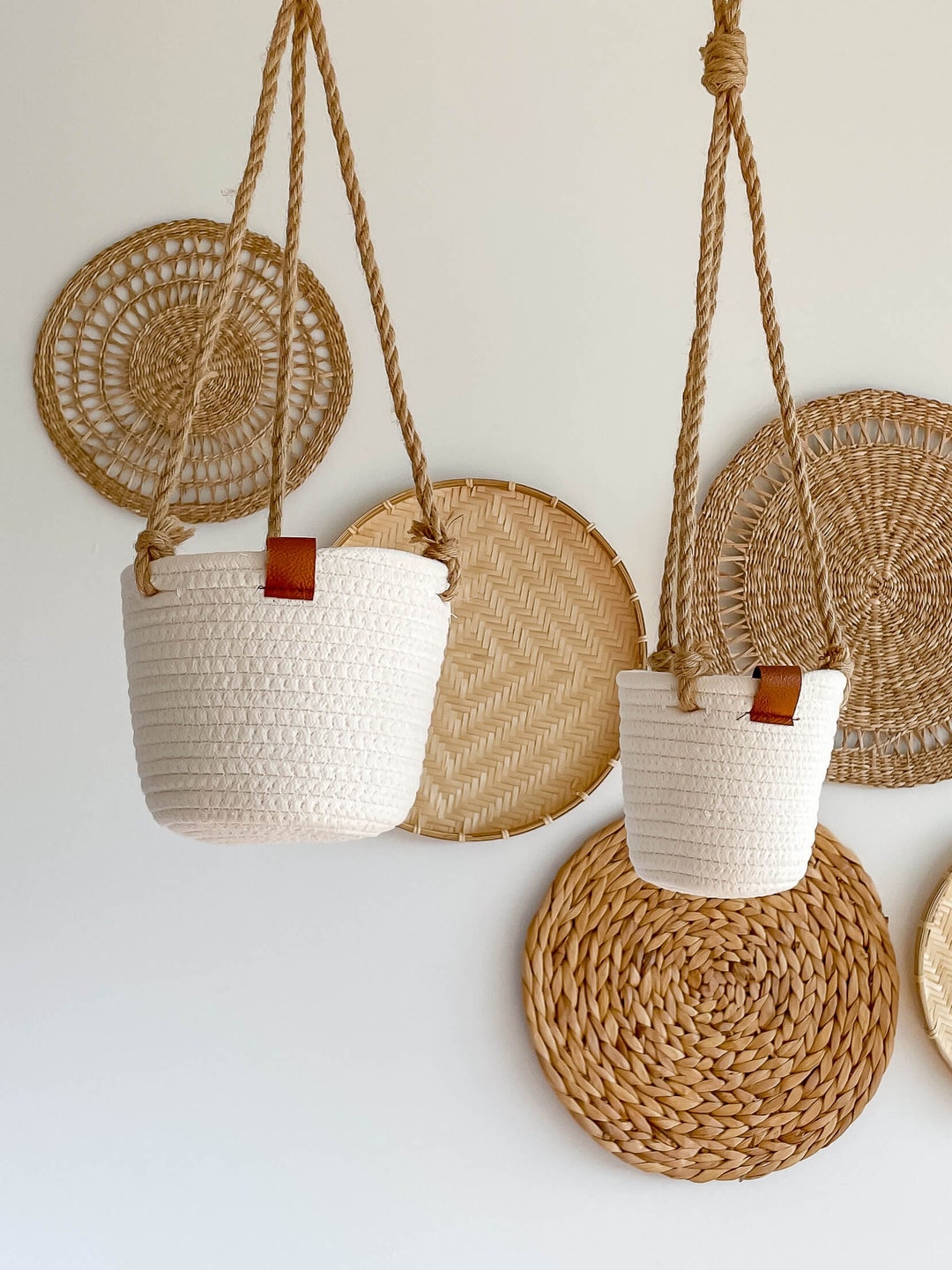 Bianca, Set of 2, Cotton Rope Hanging Planter, Indoor Planter, Woven ...