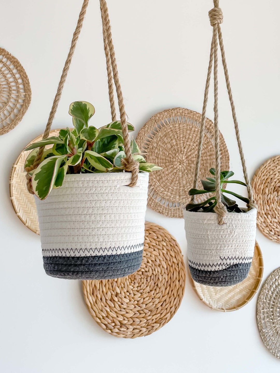 Luna Hanging Planter, Indoor Planter, Woven Cotton Rope Hanging Planter ...