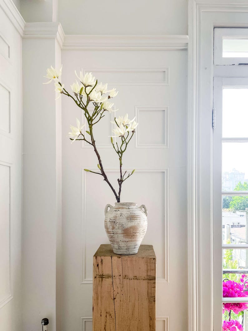 Vintage-style Ceramic Vase, Ivory Amphora Vase, Rustic Terracotta Home ...