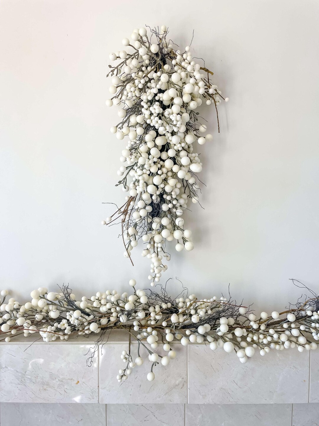 Cream Ivory Berry Faux Christmas Teardrop 28", Winter Holiday Door Swag ...