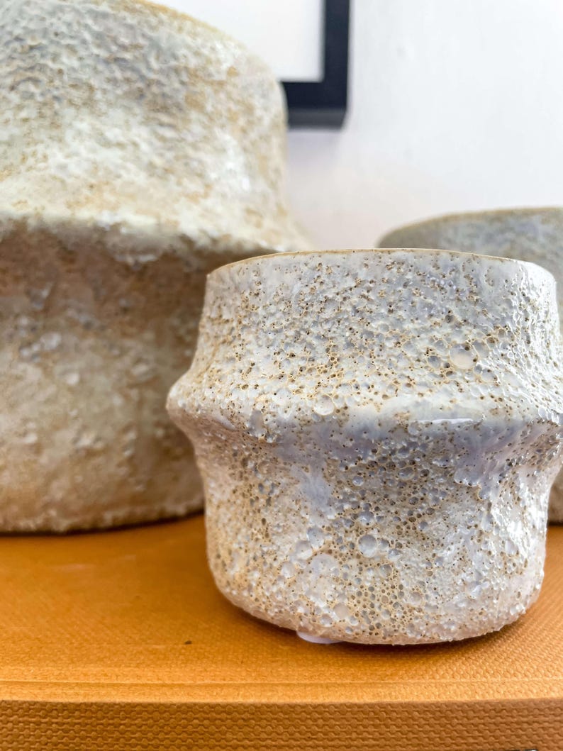 Ceramic Plant Pot Set of 3 With Drainage, Rustic Textured Planters ...