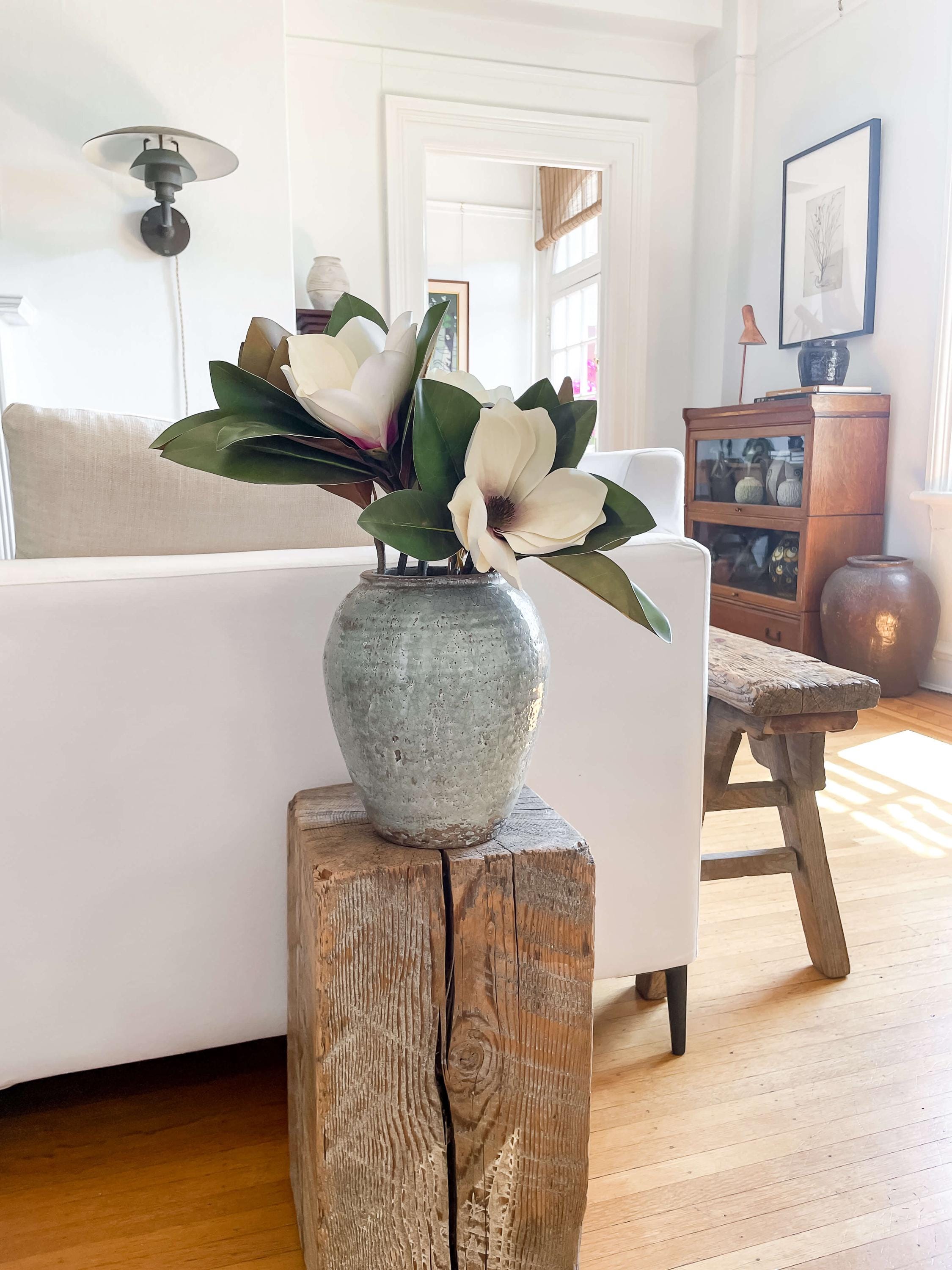 Tall Vintage-style Ceramic Vase, Soft Blue Crackle Glaze, Rustic ...