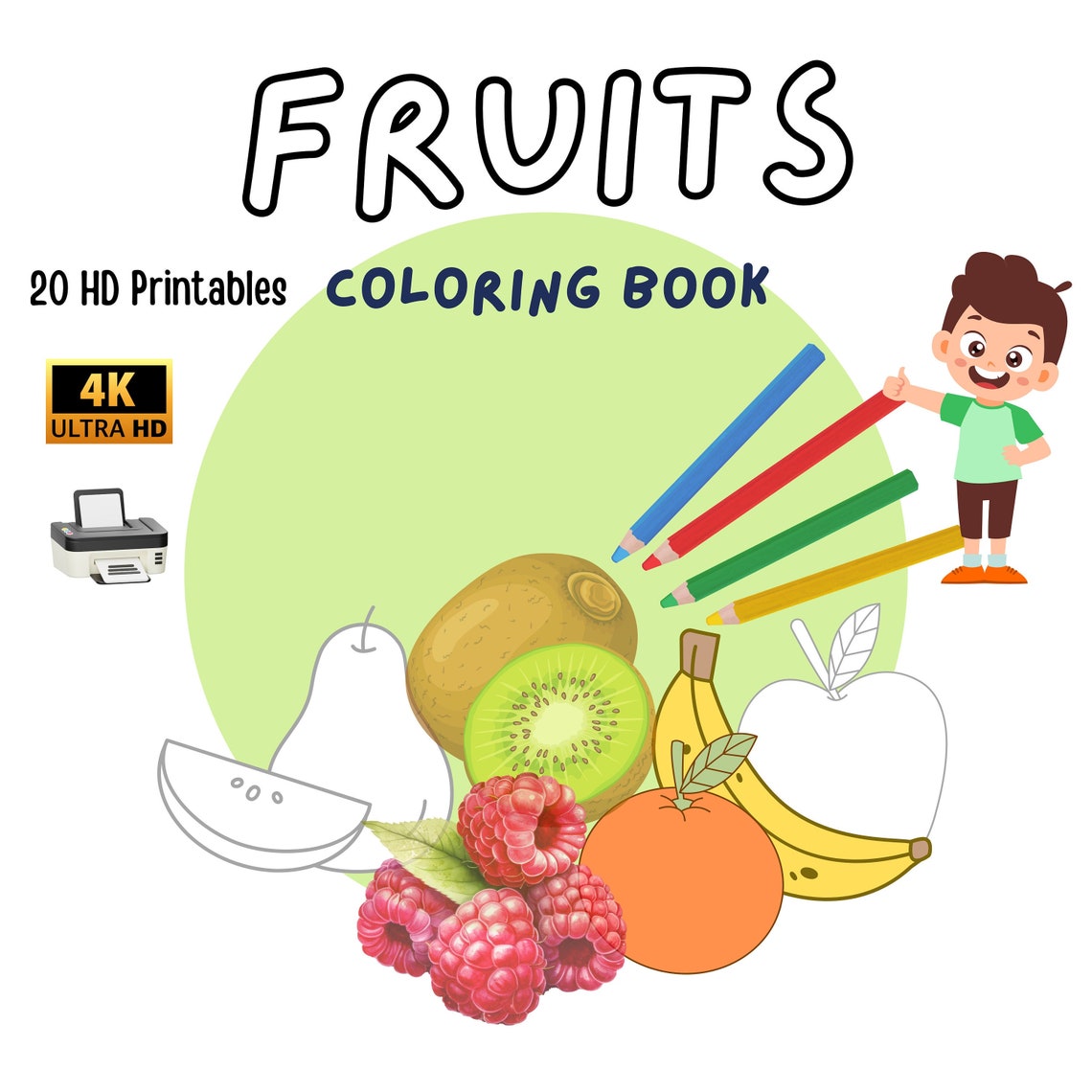 Fruit Coloring Book Kids 20 Fruits Coloring Sheets HD Printables Food ...