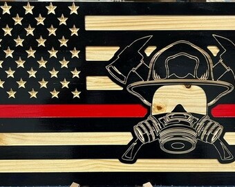 Thin Red Line Wood Flag - Etsy