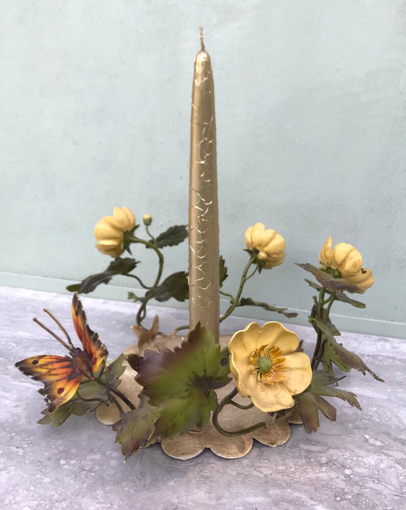 Gorgeous Italian Candle Holder. Hand Painted Vintage Flowers - Etsy