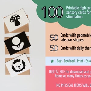 100 Sensory Cards for Babies. High Contrast Printable. 0-6 Months Baby ...