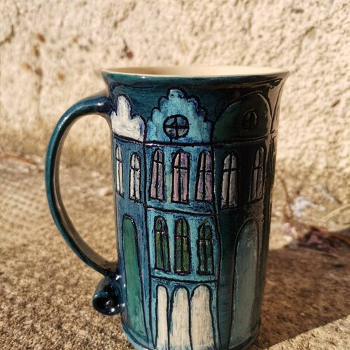 Handmade Ceramic Mug With Blue Drips Drippy Glazed Pottery - Etsy