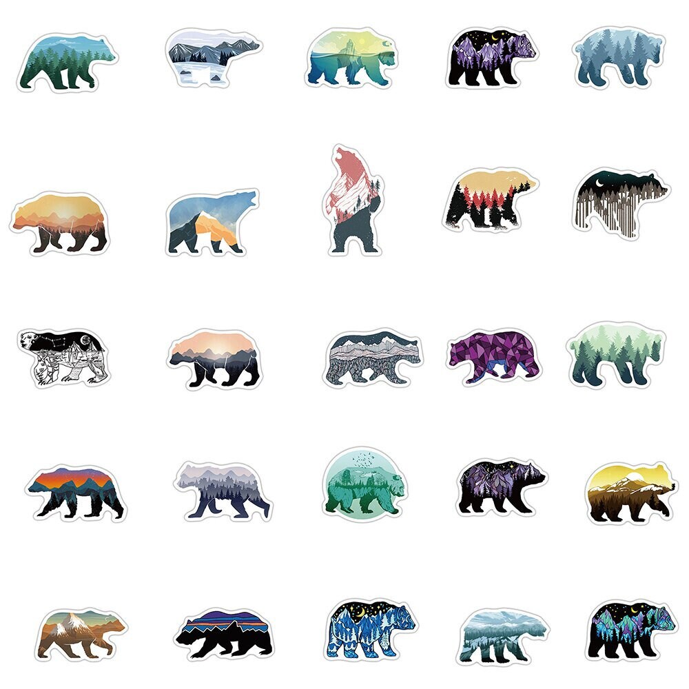 Mountain Top Colored Bear Stickers Bear Stickers Animal - Etsy
