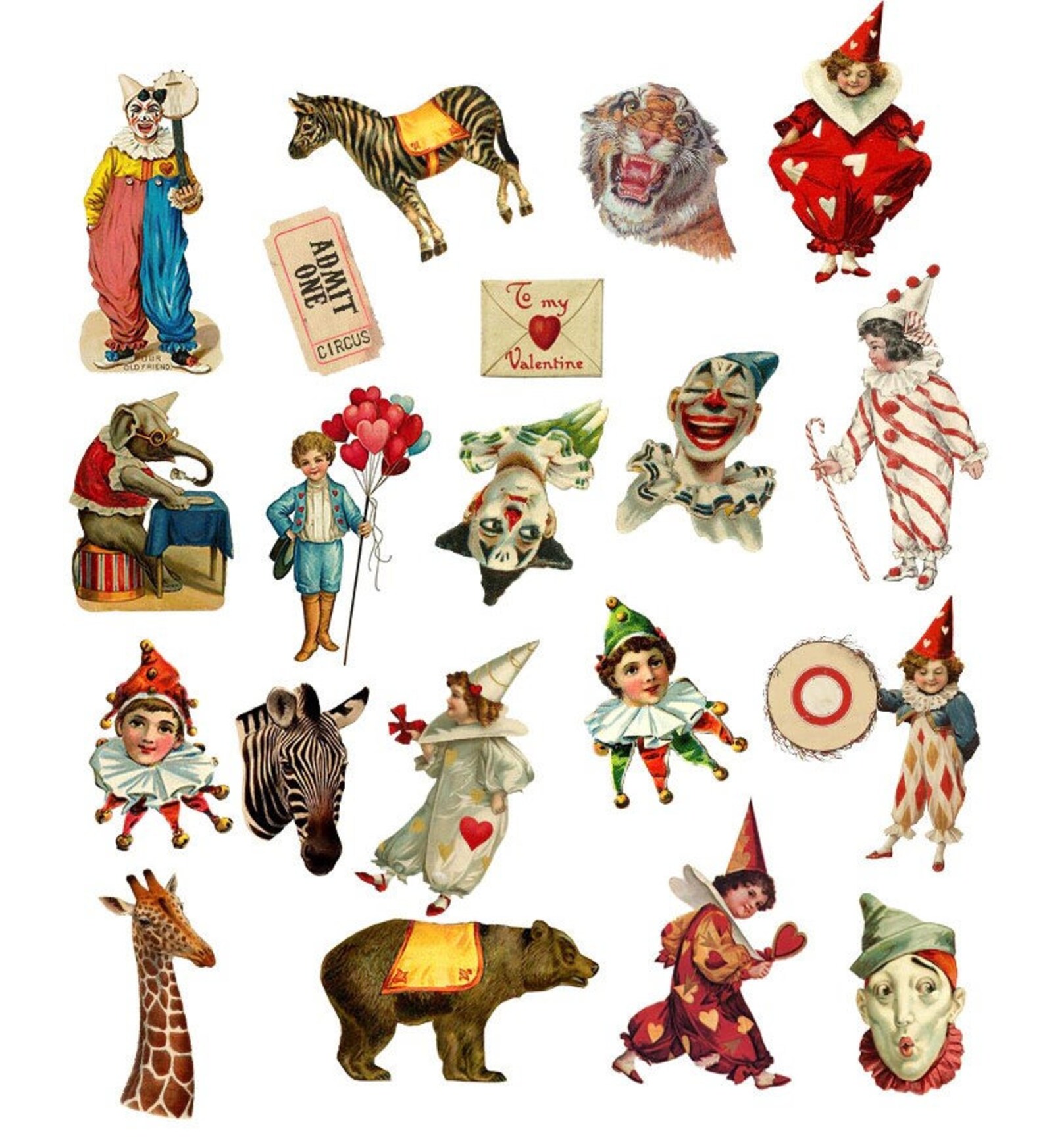 Circus Clown Stickers Cute Circus Stickers Clown Stickers | Etsy