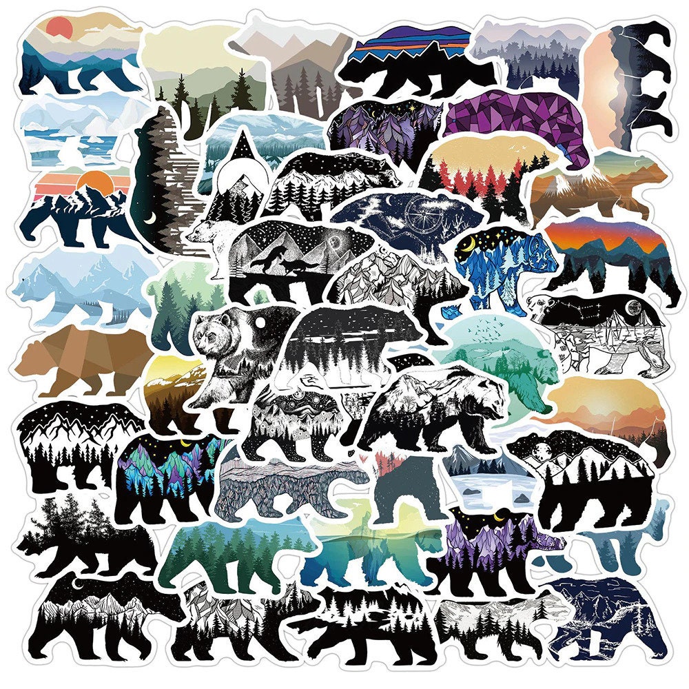 Mountain Top Colored Bear Stickers Bear Stickers Animal - Etsy