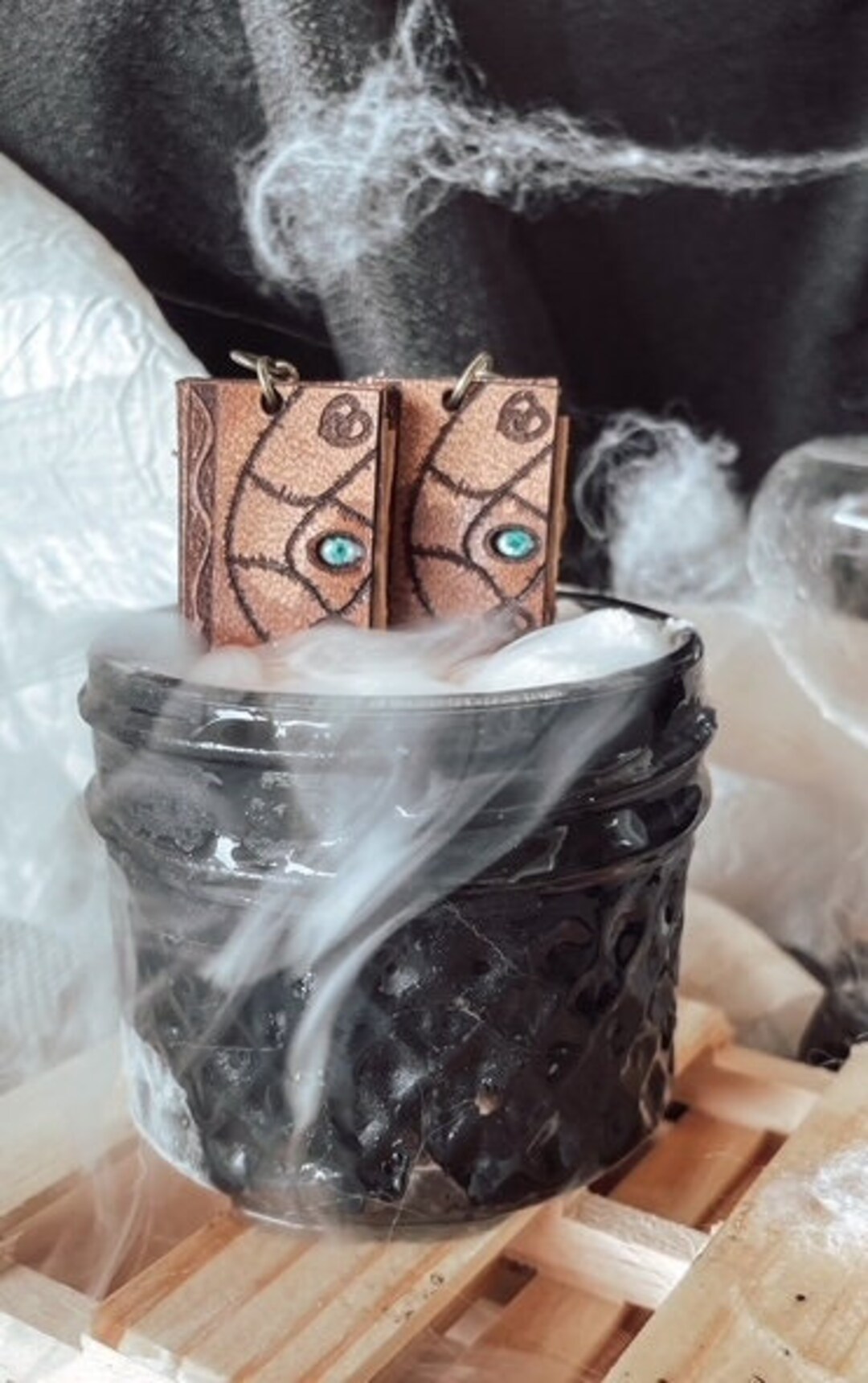 Spellbook With Leather Dangle Halloween Earrings - Etsy