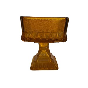 Vintage Square Amber Glass Dish With Stem - Etsy