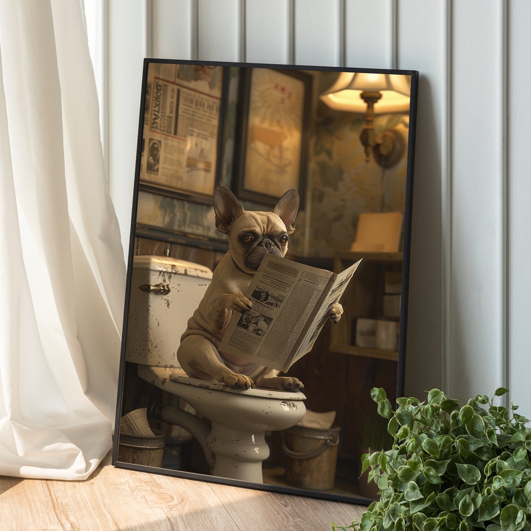 Toilet Poster, Funny Bathroom Decor, Dog in Toilet, Printable Digital ...