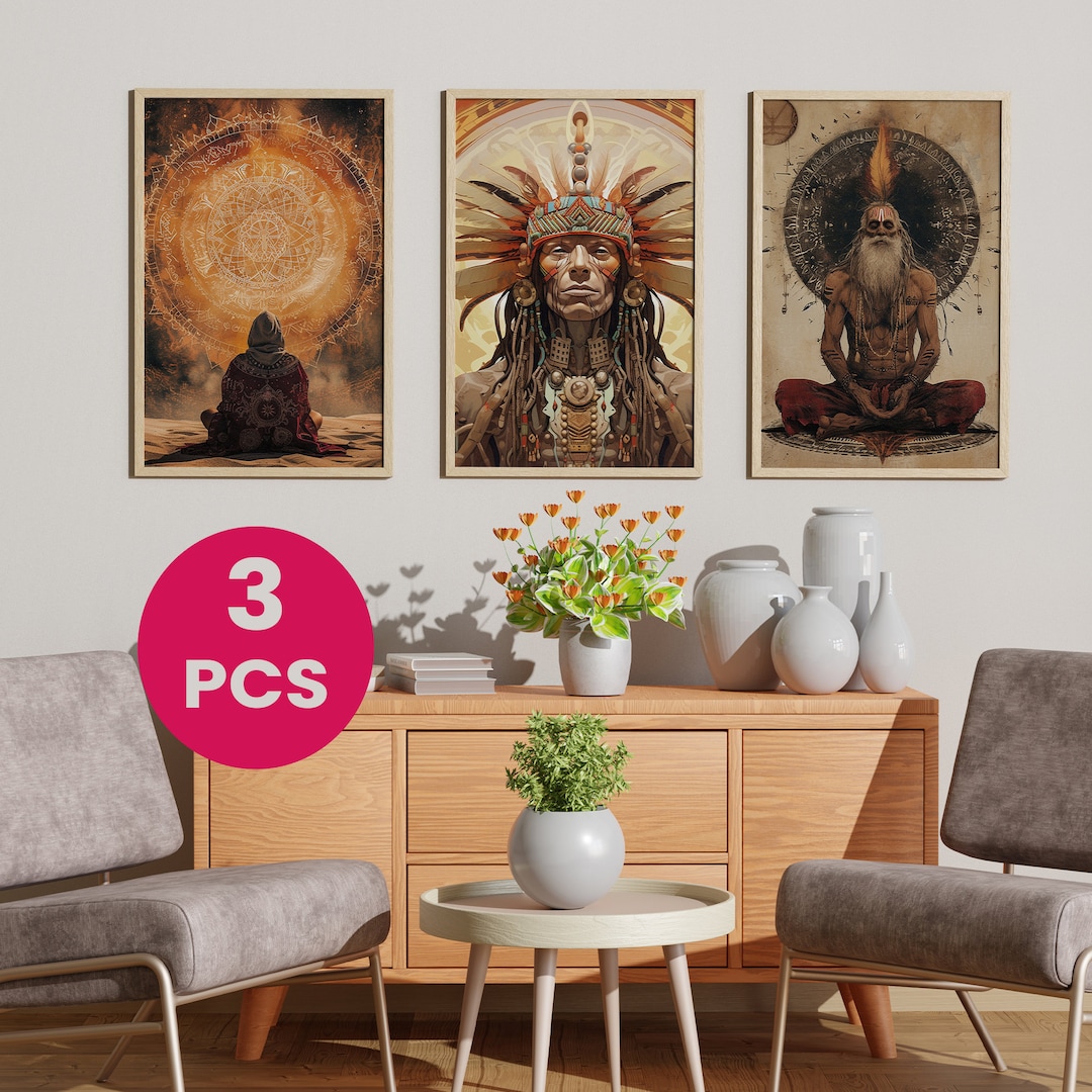 Shaman Poster, Shaman Symbols, Canvas Painting, Triple Shaman Painting ...