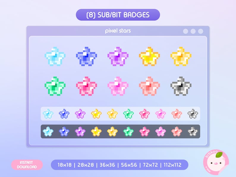 Cute Kawaii Pixel Stars for Twitch, Discord, Youtube (twitch Sub Badges ...