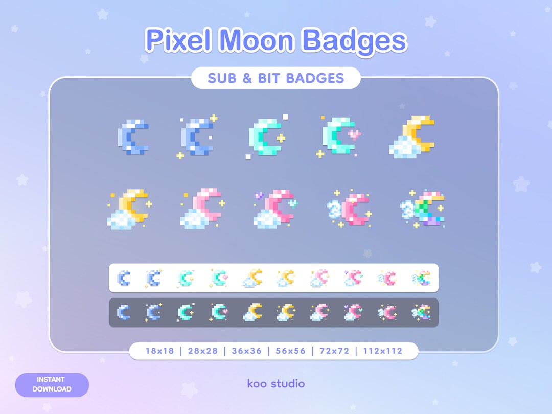 Cute Dreamy Pixel Moon Badges for Twitch, Discord, Youtube twitch Sub ...