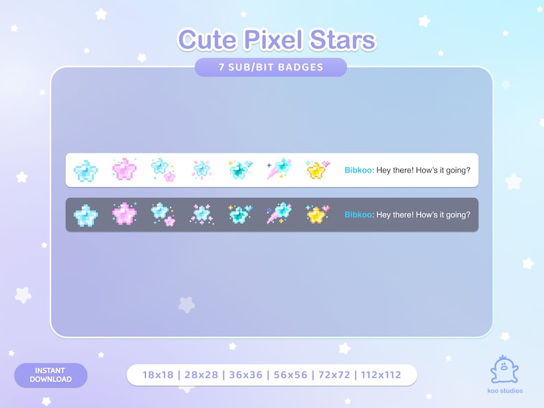 Cute Star Pixel Art Sub/bit Badges for Twitch in Blue and Pink (pixel ...