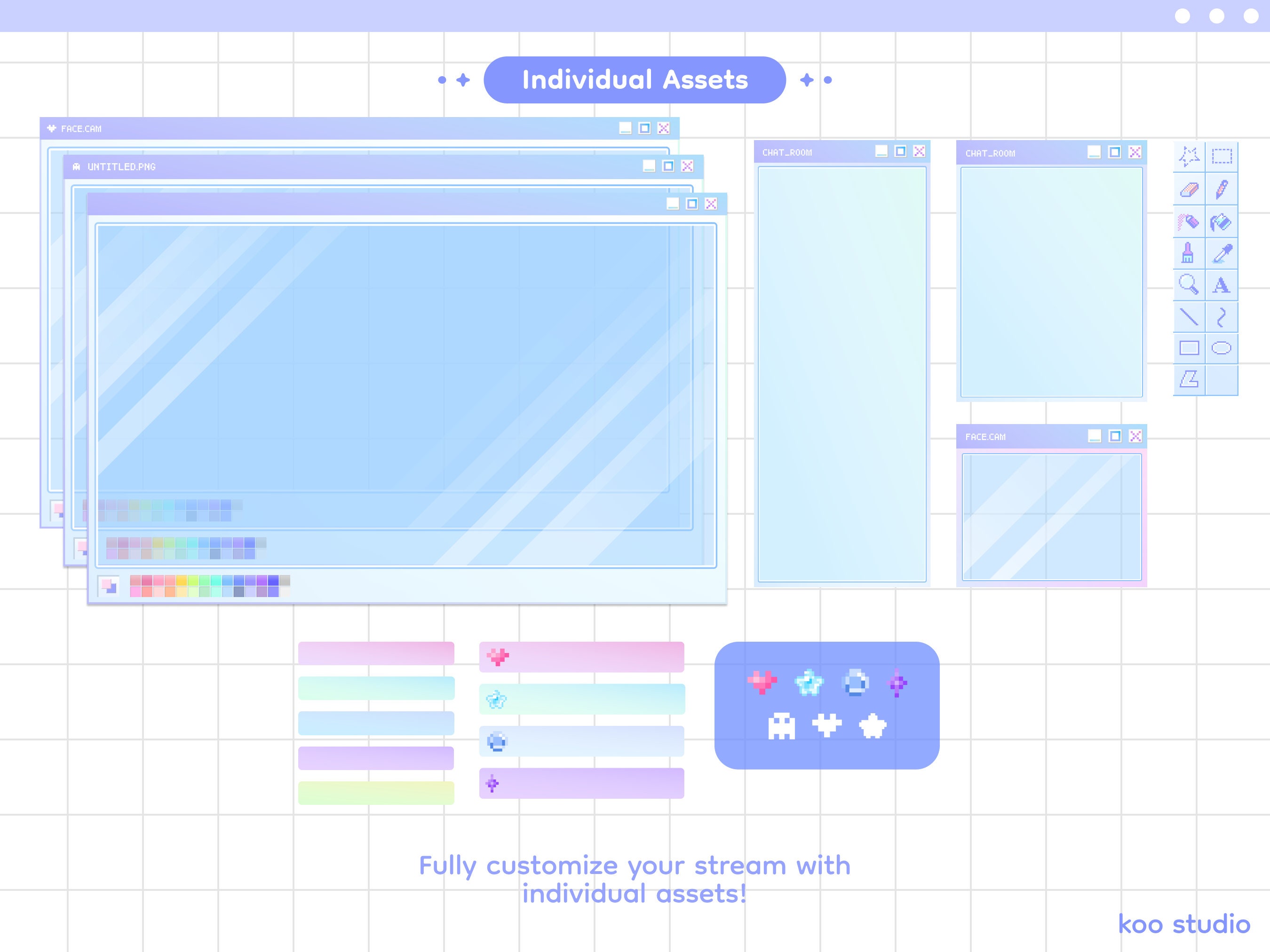 Blue Animated Stream Pack | Cute Twitch Overlay | Pastel 80s Y2K Pixel ...