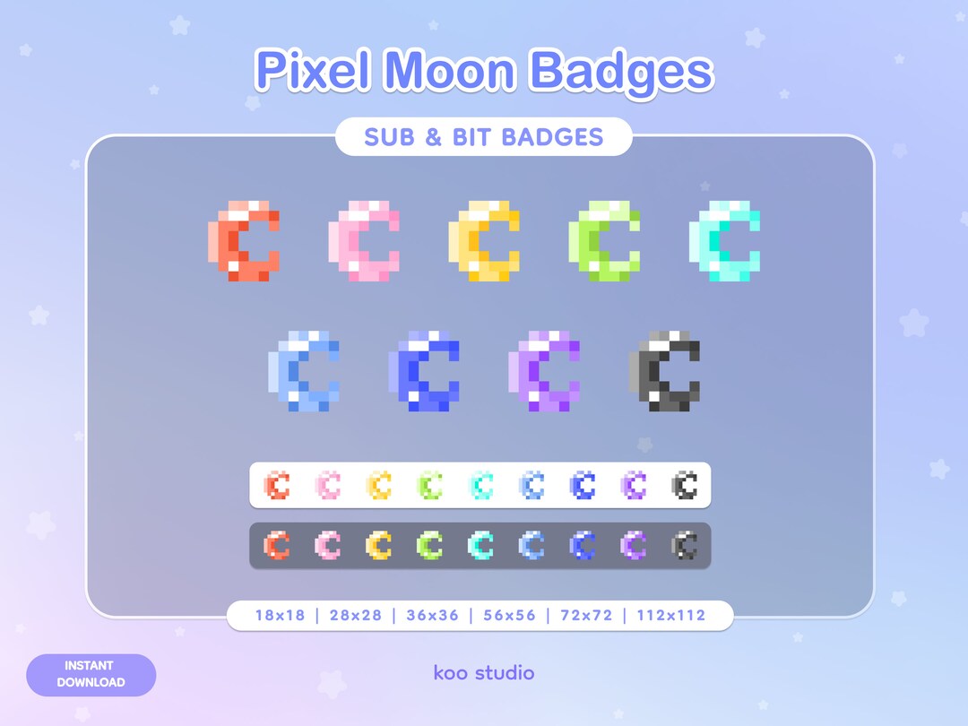 Cute Pixel Moon Badges for Twitch, Discord, Youtube (digital Download ...
