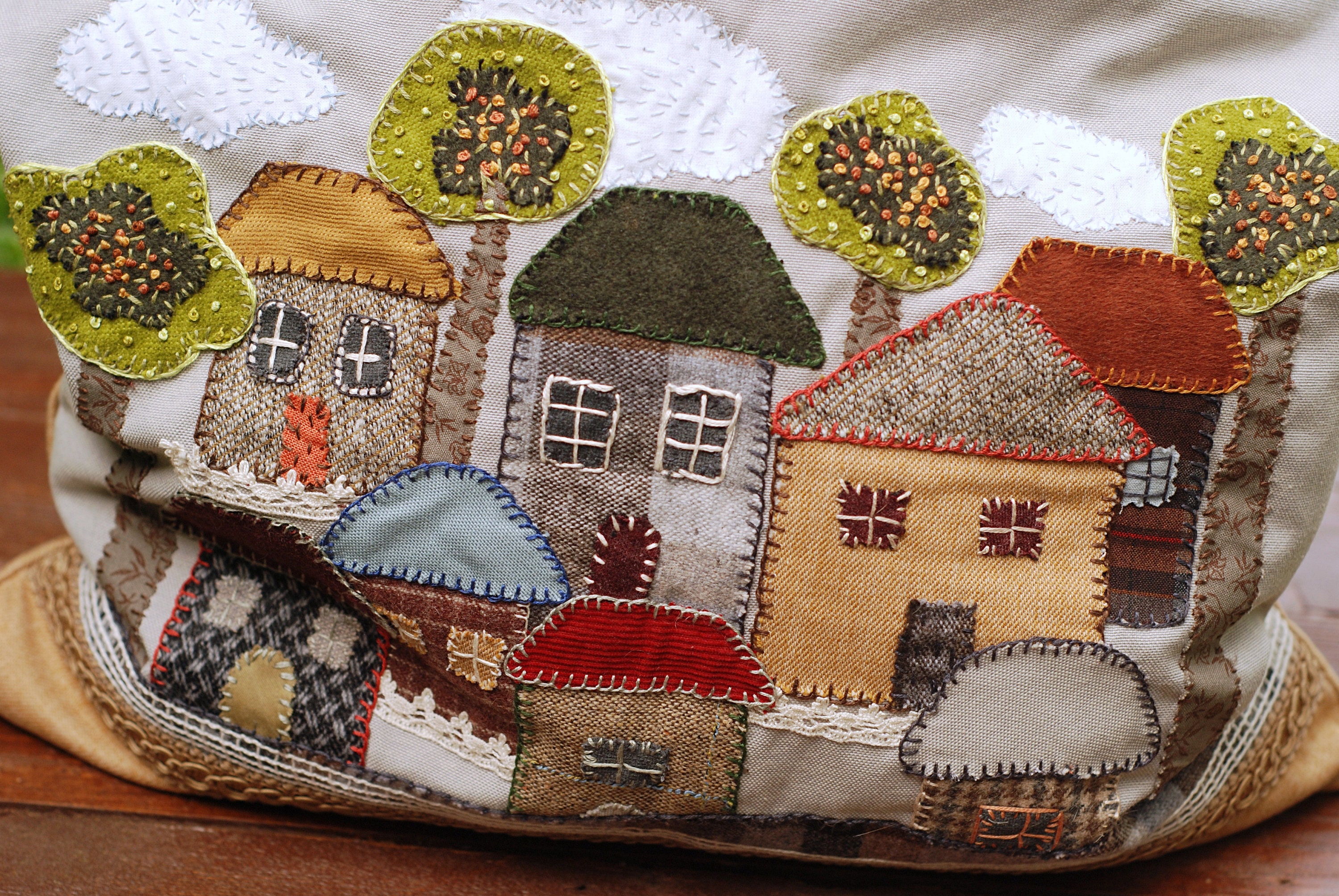 Patchwork XL Size Tote Bag, Home and Tree Embroidered Shoulder Purse ...