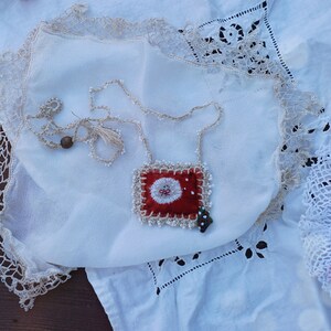 Hand Crochet Embroidered Silk Necklace, Squirrel Ooak Boho Amulet ...