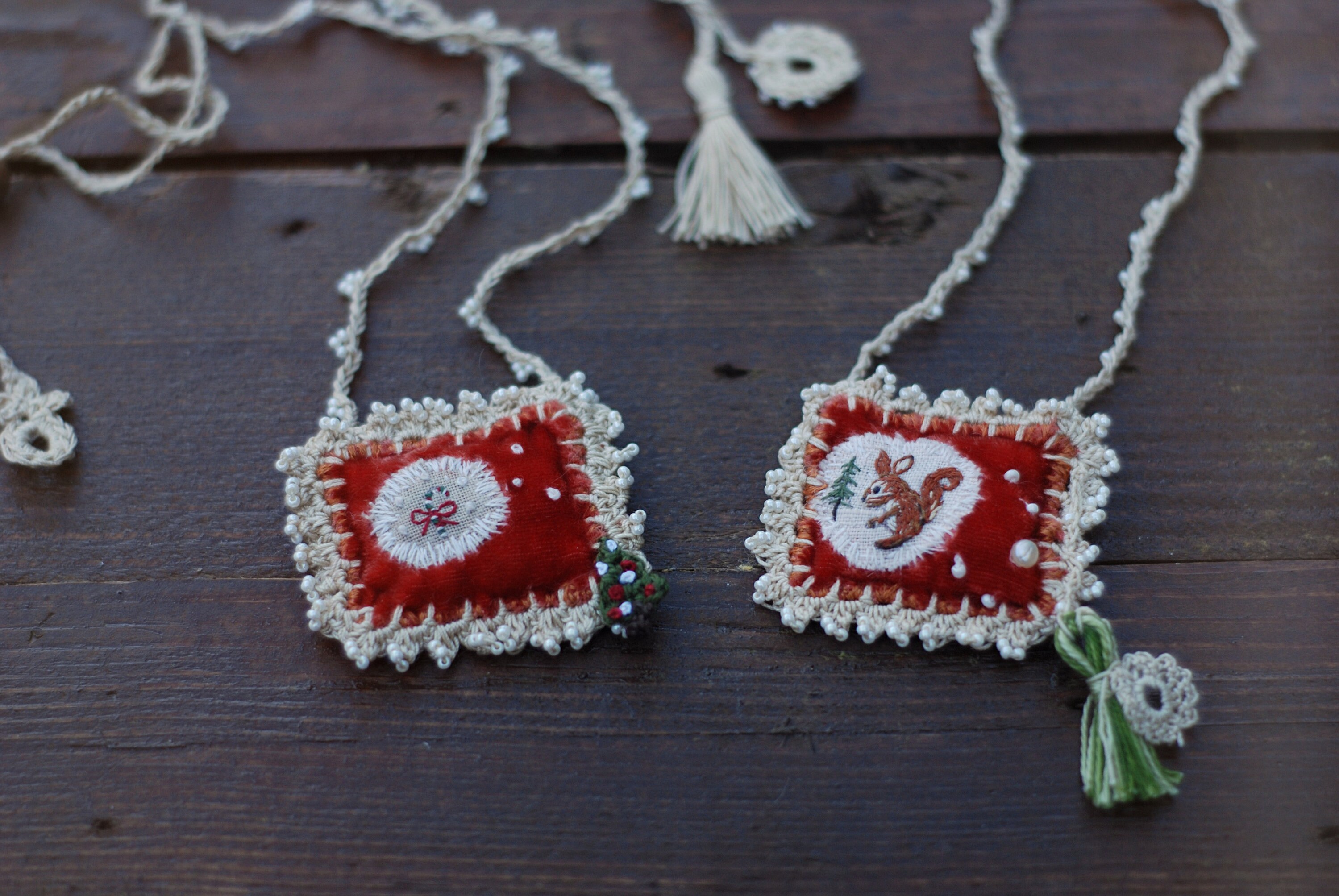 Hand Crochet Embroidered Silk Necklace, Squirrel Ooak Boho Amulet ...