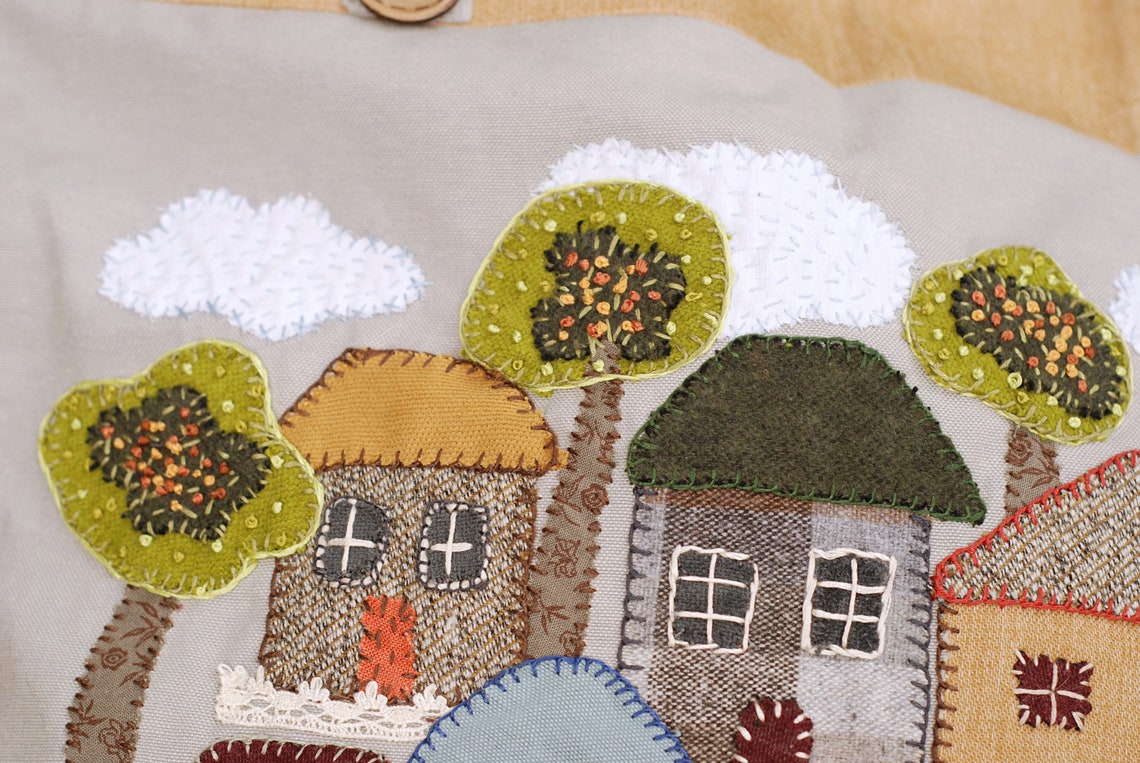 Patchwork XL Size Tote Bag, Home and Tree Embroidered Shoulder Purse ...