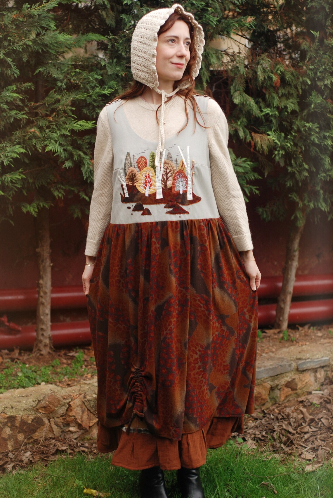 Hand Embroidered Linen Dress, Patchwork Boho Dress, Amish Dress ...