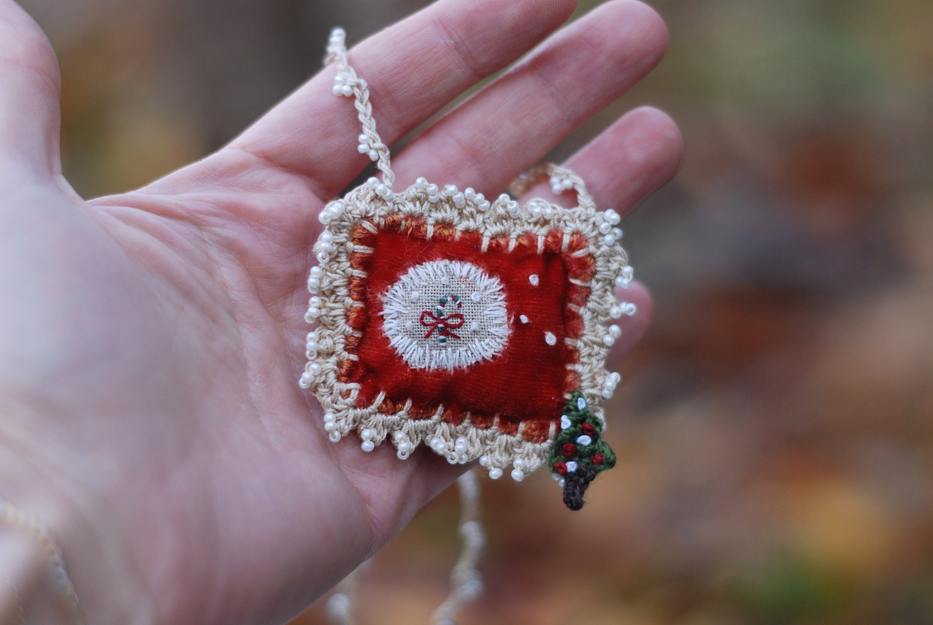 Hand Crochet Embroidered Silk Necklace, Squirrel Ooak Boho Amulet ...