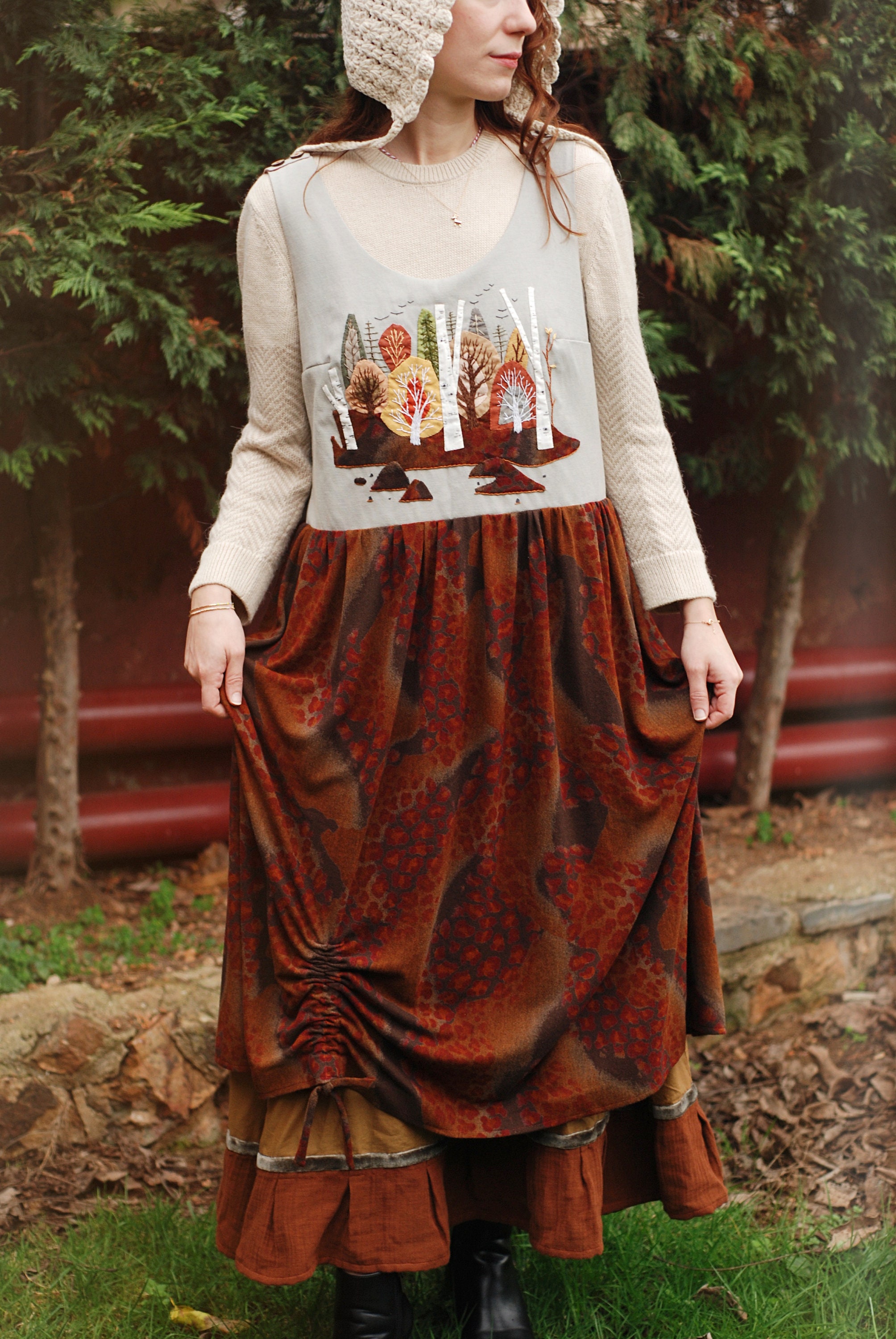 Hand Embroidered Linen Dress, Patchwork Boho Dress, Amish Dress ...