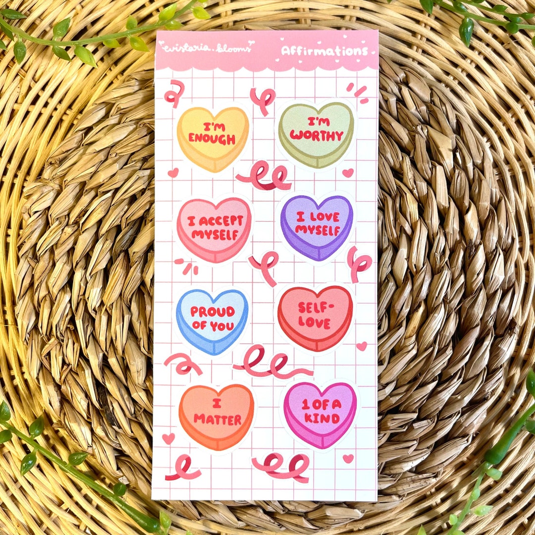 Affirmations Hearts Sticker Sheet - Etsy