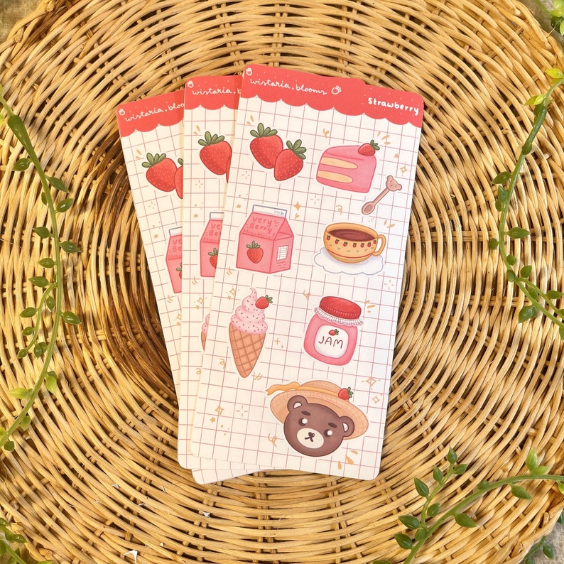 Strawberry Sticker Sheet Matte Vinyl Kawaii Bear Stationary - Etsy