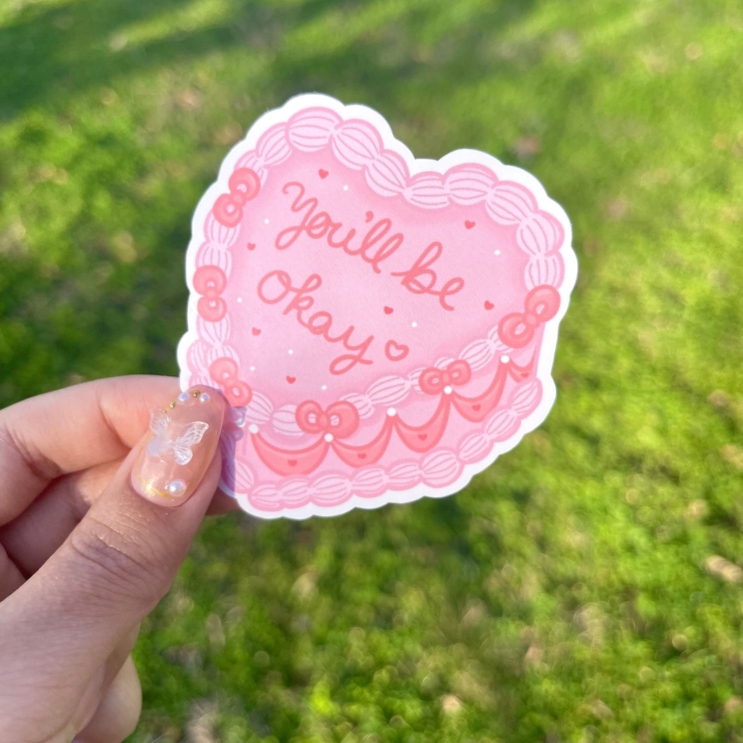 You'll Be Okay Cake Sticker | 3" Glossy Vinyl, Pink Bows - Etsy