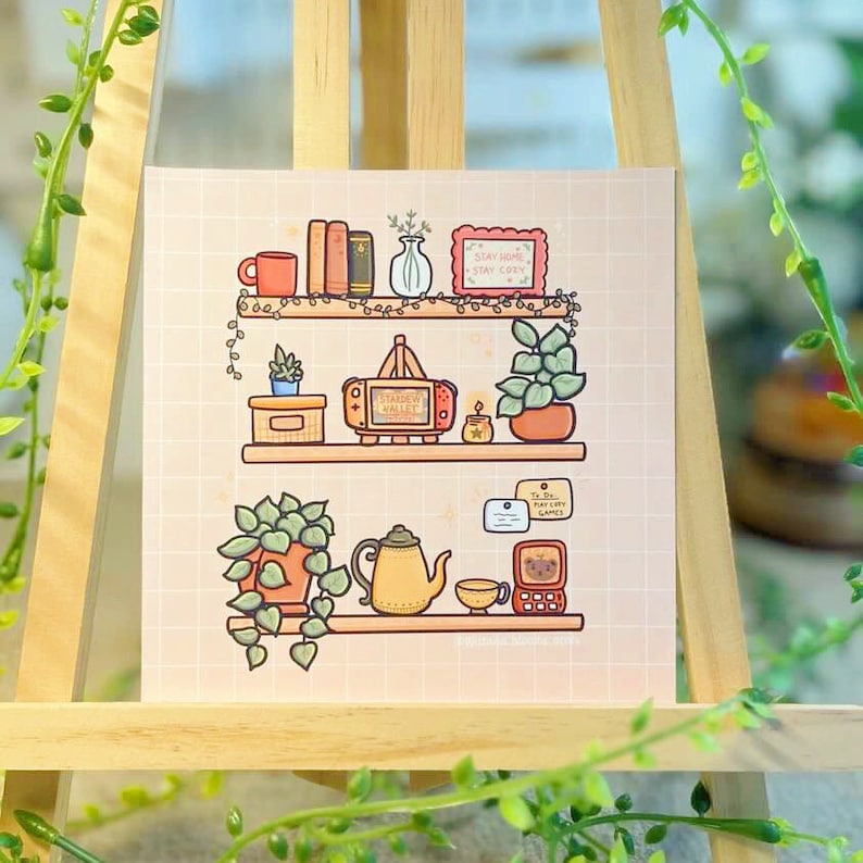 Cozy Gamer Shelves Art Print - Etsy