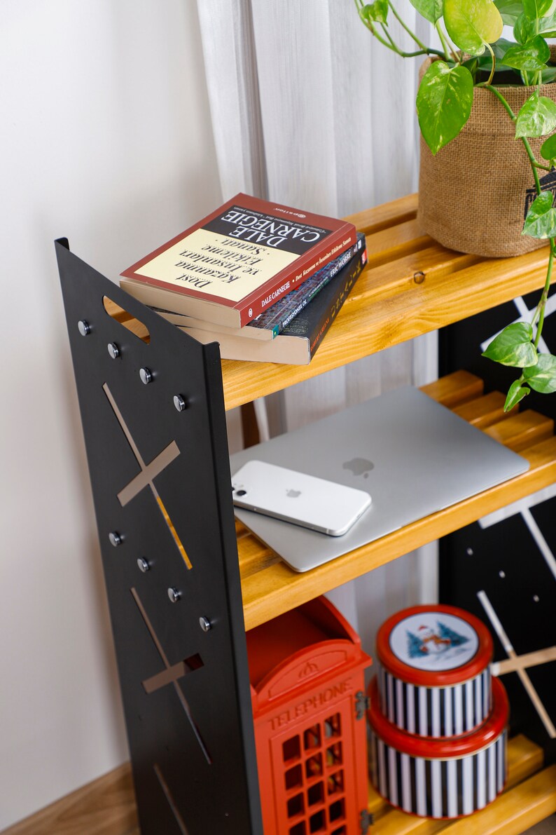 3-tier Wooden Bookshelf, Children's Room Organizer Shelf, Metal and ...