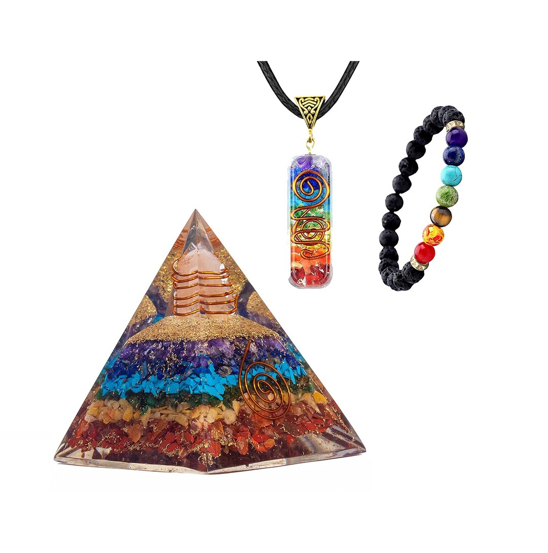 7 Chakra Orgone Pyramid Set – Healing Crystals, Pendant, Bracelet - Etsy