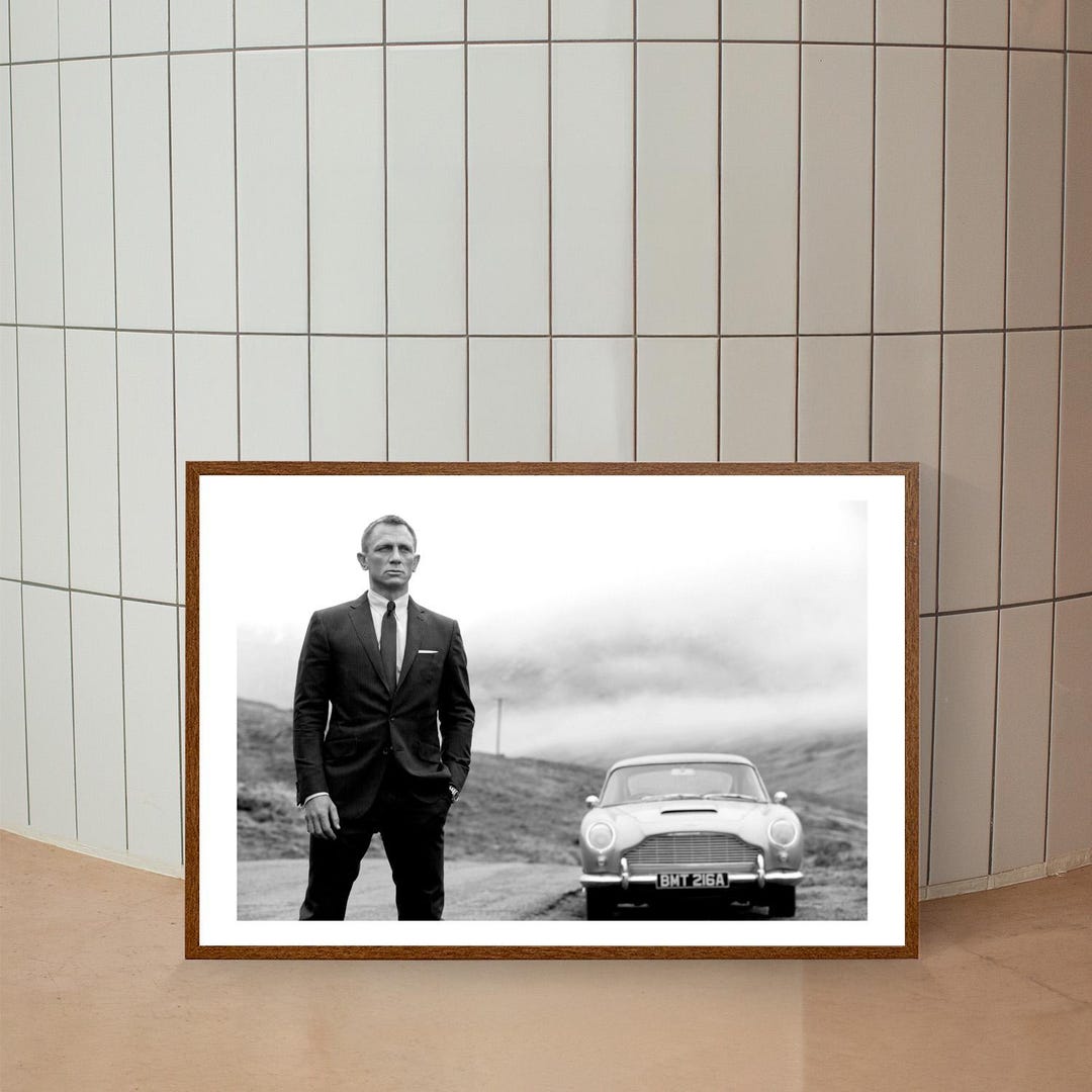 Daniel Craig Print, 007 James Bond Car, Black and White Wall Art ...